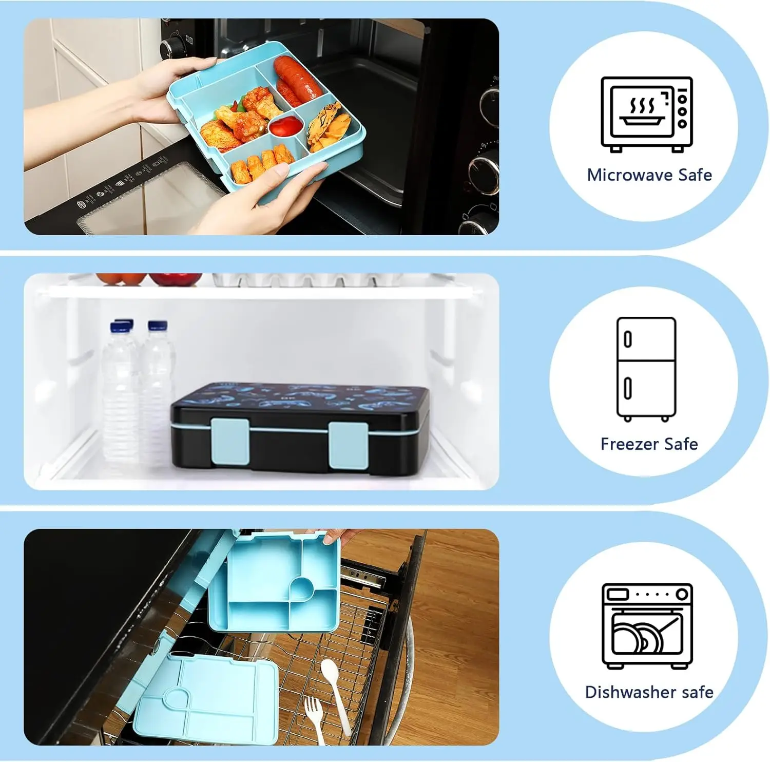 Child Lunch Box Leak-Proof 1300ml Tiffin with Divider Large Capacity ...