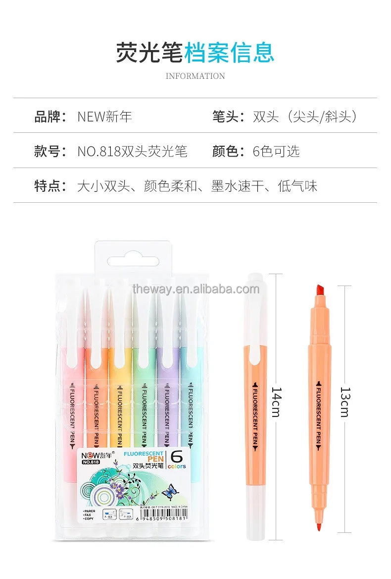 6pcs Dual Tip Pastel Highlighter Art Colour Highlighter Set Twin Marker ...