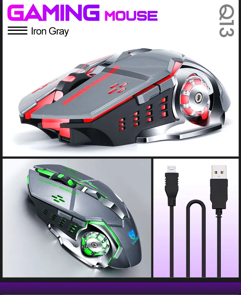 T-WOLF Rechargeable Computer Mouse Rgb 2.4G Wireless Gaming Mouse ...