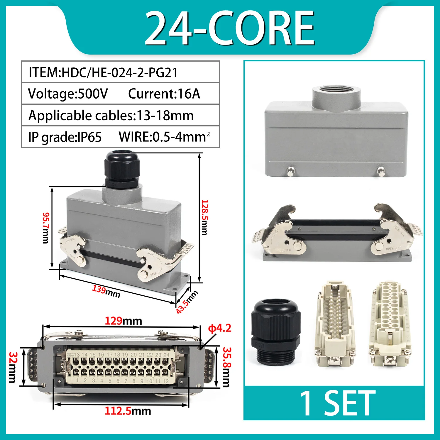 Pre Installed HE Connector 500V 16A - High Power Plug
