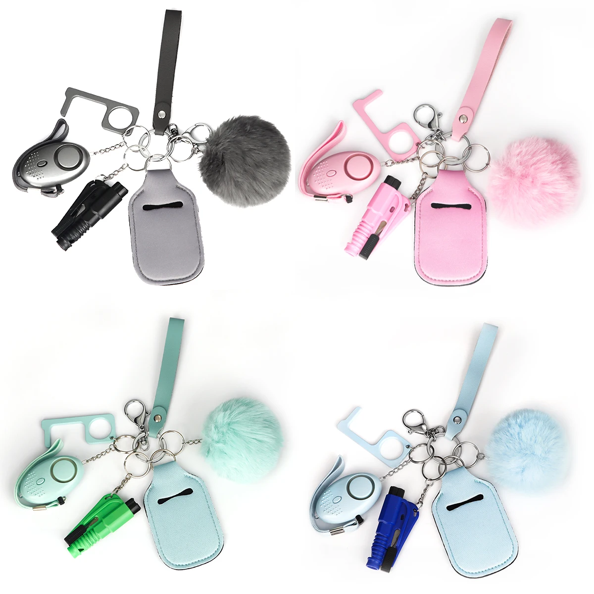 In Stock Self Defense Key Chain Pom Pom Alarm Items Metal Key Ring Self ...