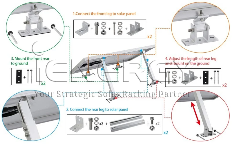 Adjustable Tilt Leg Solar Panel Tilt Brackets For Metal Roof Adjustable ...