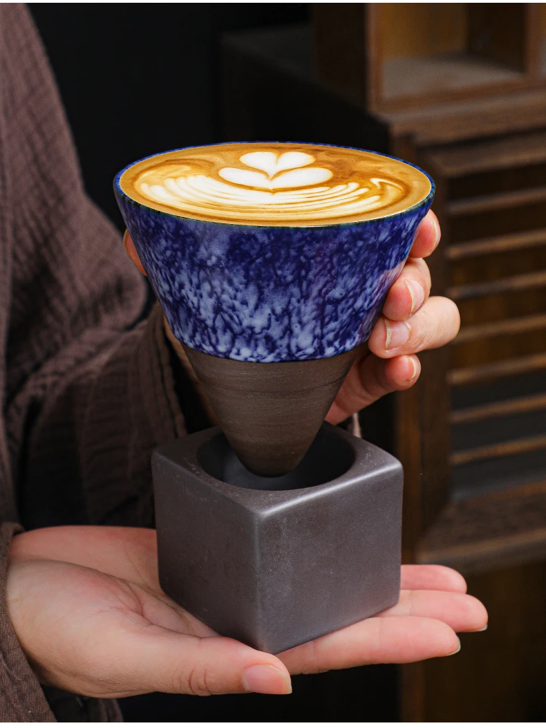 150ml Creative Japanese Pottery Tea Cups With Square Tray Funnel Cone ...