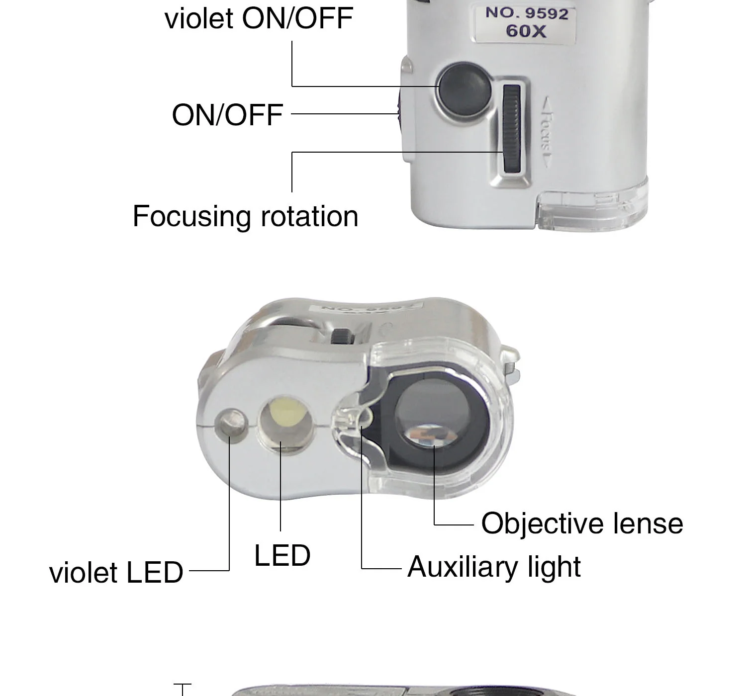 Mini 60x Led Light Microscope Magnifier Pocket Jewelry Jeweler Loupe ...