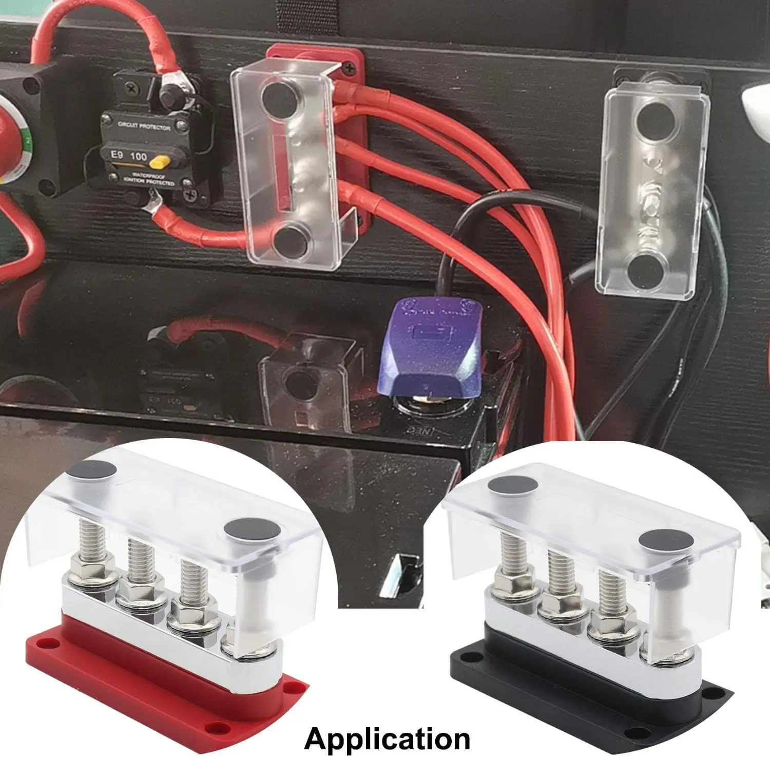300A High-Current Bus Bar with Cover 4-Way M8 M10 Studs Power Distribution Block Max 48v Busbar ...