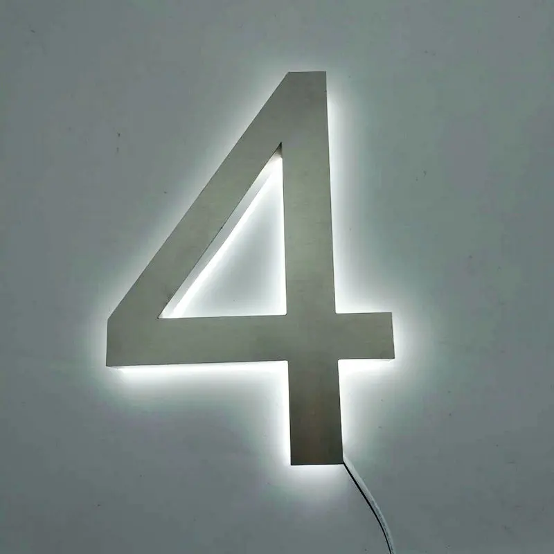 Custom Outdoor 3D Lighted Address Numbers - Stainless Steel LED