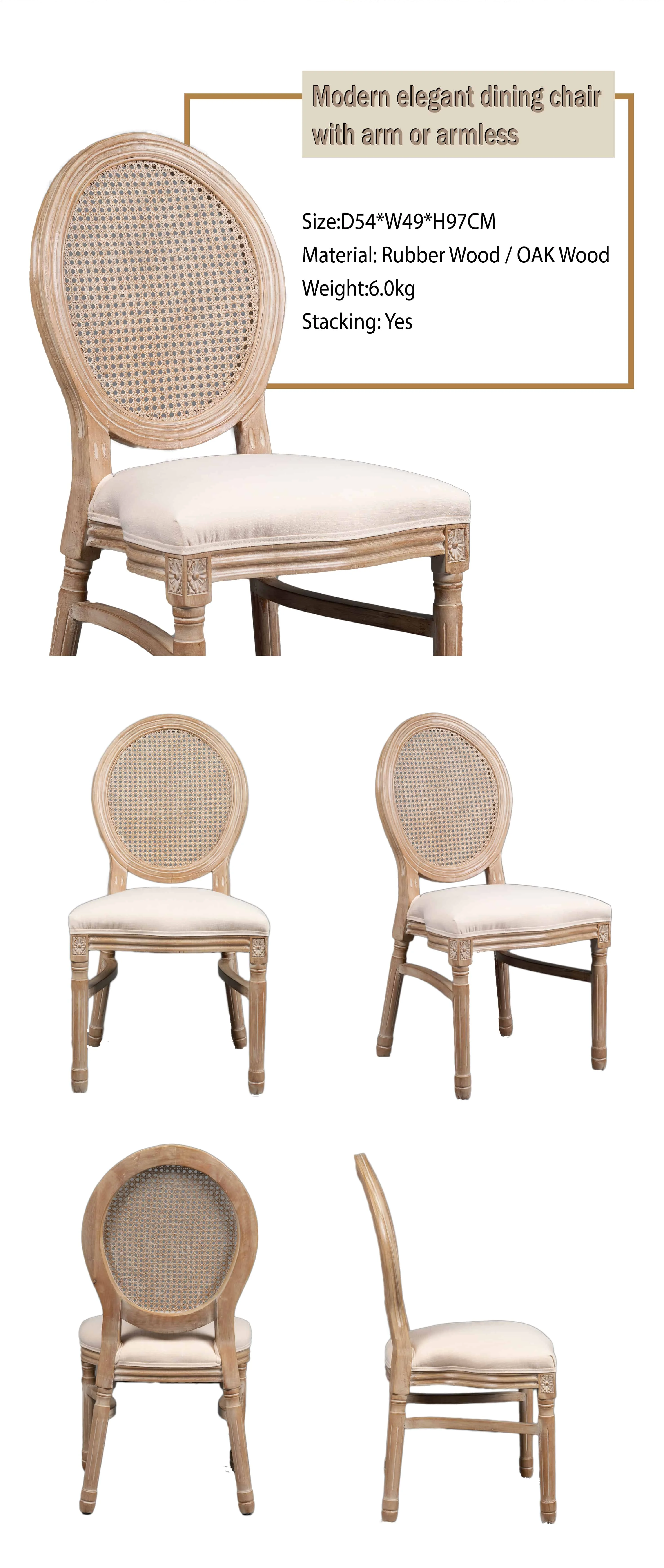 French Style Stackable Louis Chair Wedding Round Back Wooden Dining ...