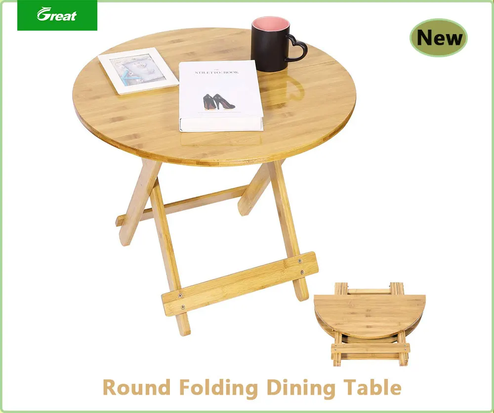 Meja Makan Round Foldable Wood Dining Table Portable Bamboo Table ...