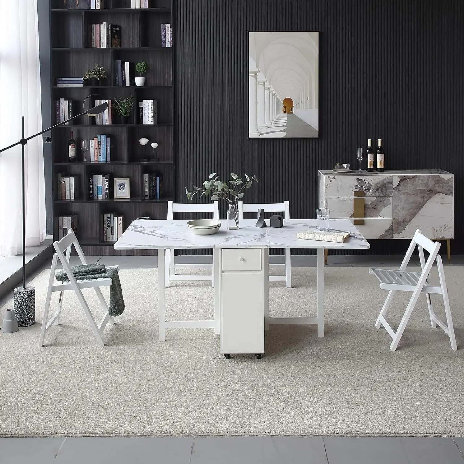 Folding White Dining Table - Space-Saving Kitchen Furniture
