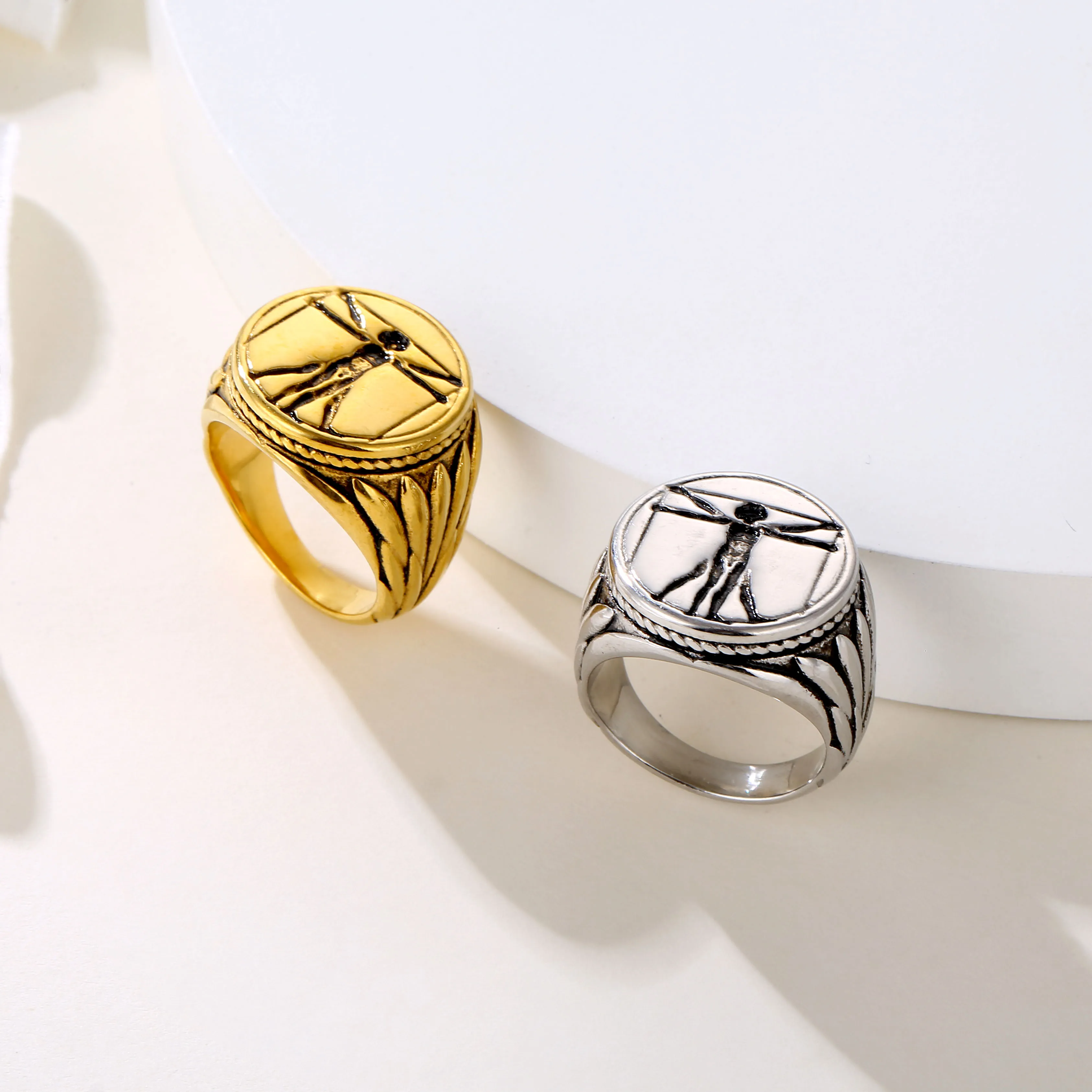 Non Tarnish Waterproof Vitruvian Man Signet Ring | Stainless Steel ...