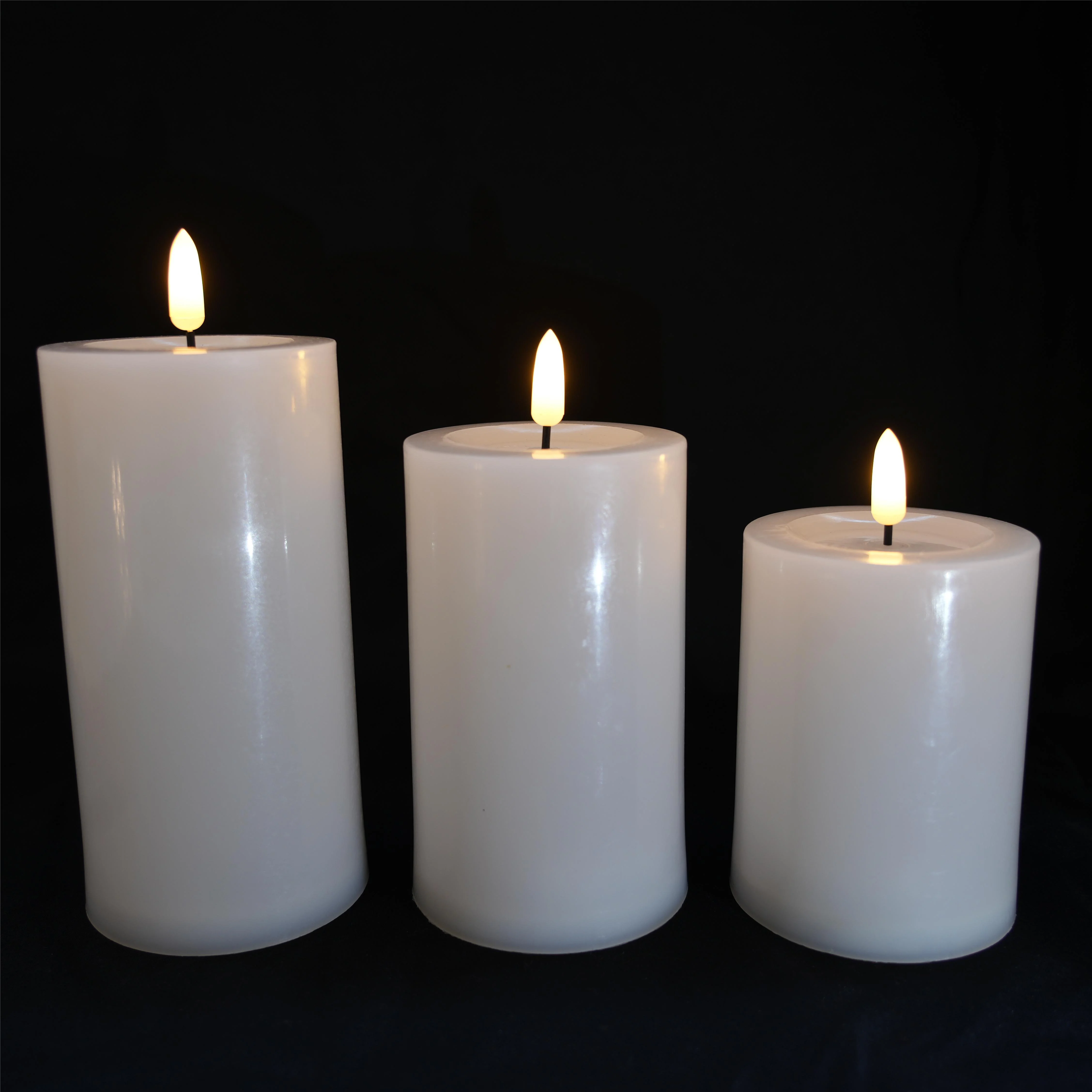 New Design 3D Wick Flameless Pillar Set 3 Inverted Wick Light Mirror ...
