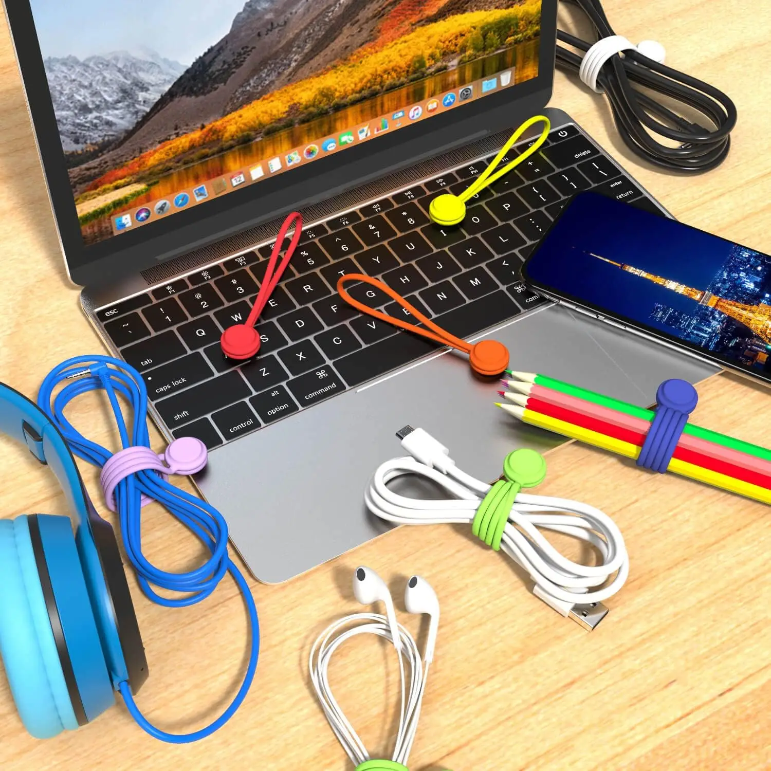 Magnetic Cable Ties Snap on Magnetic Cord Ties Reusable Silicone Twist ...