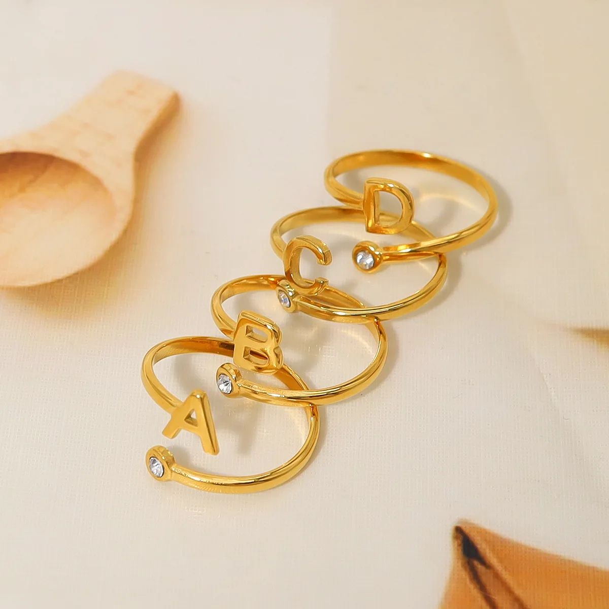 Full English Alphabet Series Titanium Steel Gold Plated Open Ring Women ...