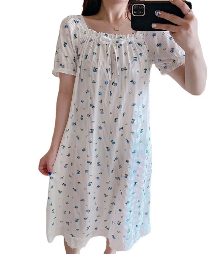 2022 Girl Night Gown Pajamas Lace Pijama Barata Mayoreo Floral Printed ...