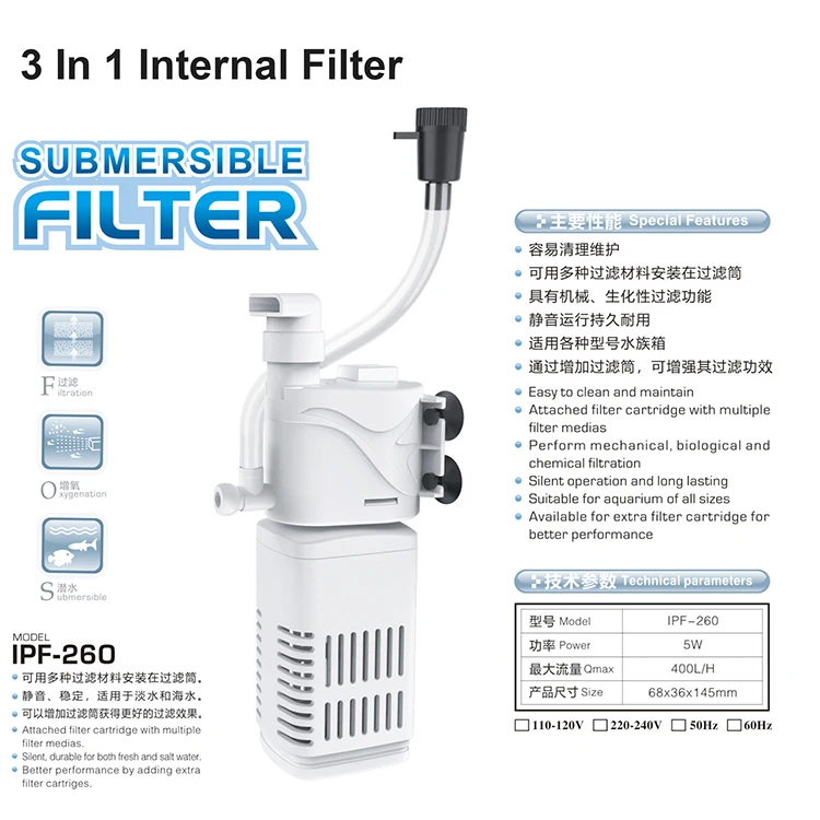 Aquarium Fish Tank Accessories 3 In 1 Internal Filter For Fish Tank Super Silent Bio Sponge ...