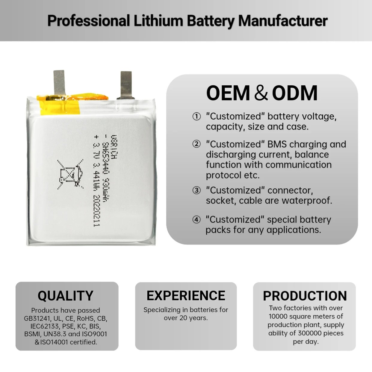 3.8V Lithium Polymer Battery - 340mah High Temp Performance