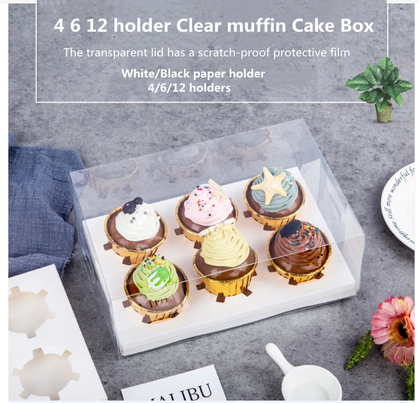 Transparent Seethrough Paper Cake Box Cupcake Box 4 6 12 Holes Cupcake ...
