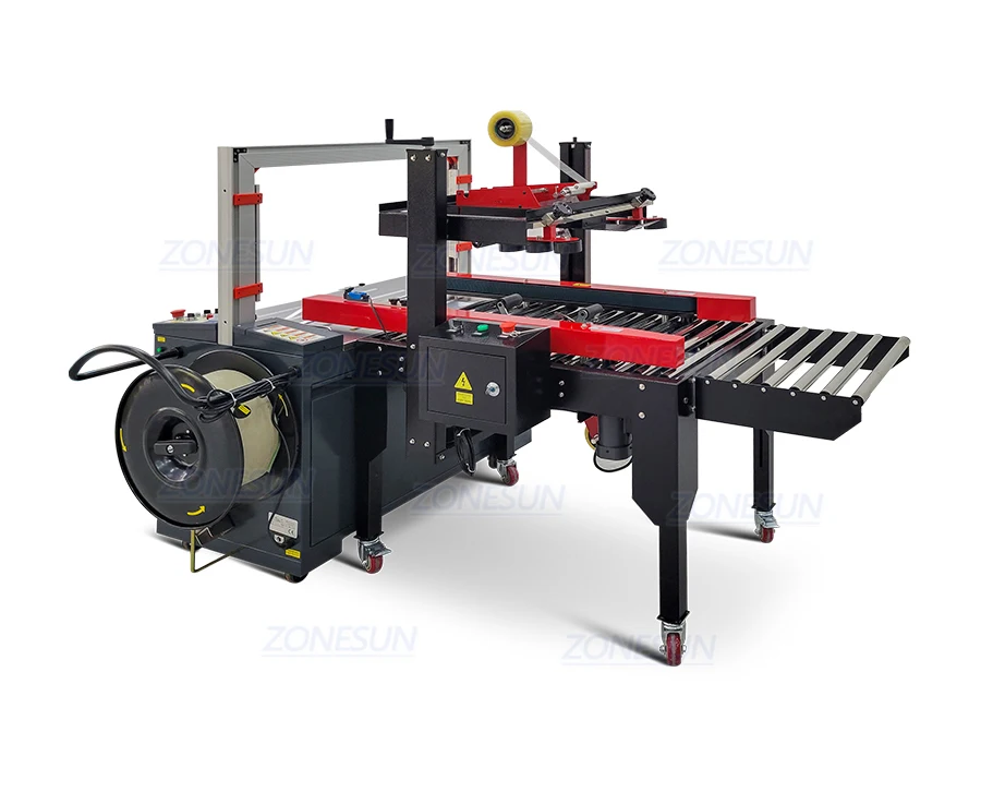 ZONESUN ZS-FK5050S Automatic Adhesive Tape Carton Box Sealing PP Belts Strapping Packaging ...