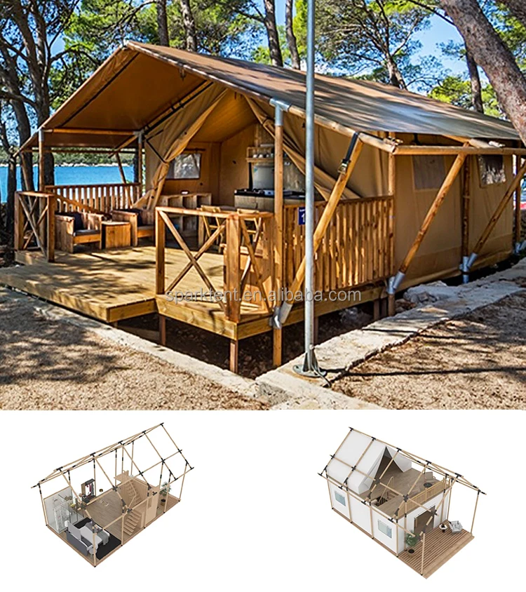 Outdoor Beige Canvas Camping Safari Tent , Desert Safari Glamping House ...