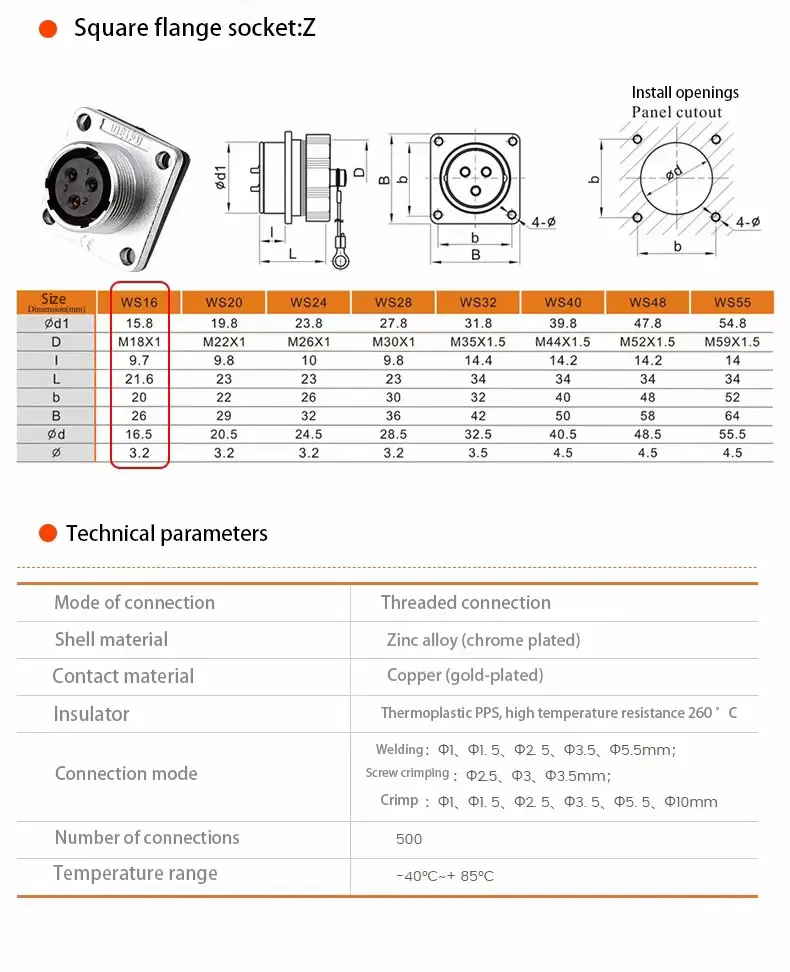 Waterproof Weipu Connector 2 Pin Ws16 Ws16k3tq Ws16j3z Flange Panel ...
