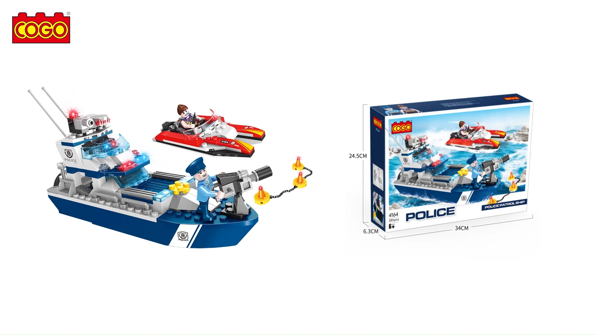 Cogo Police Patrol Ship Kids Building Blocks City Police Station Build ...