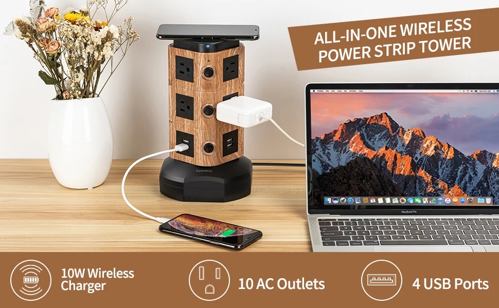 Vertical Power Stacker Extension Socket Usa 10 Outlet 4 Usb Surge ...