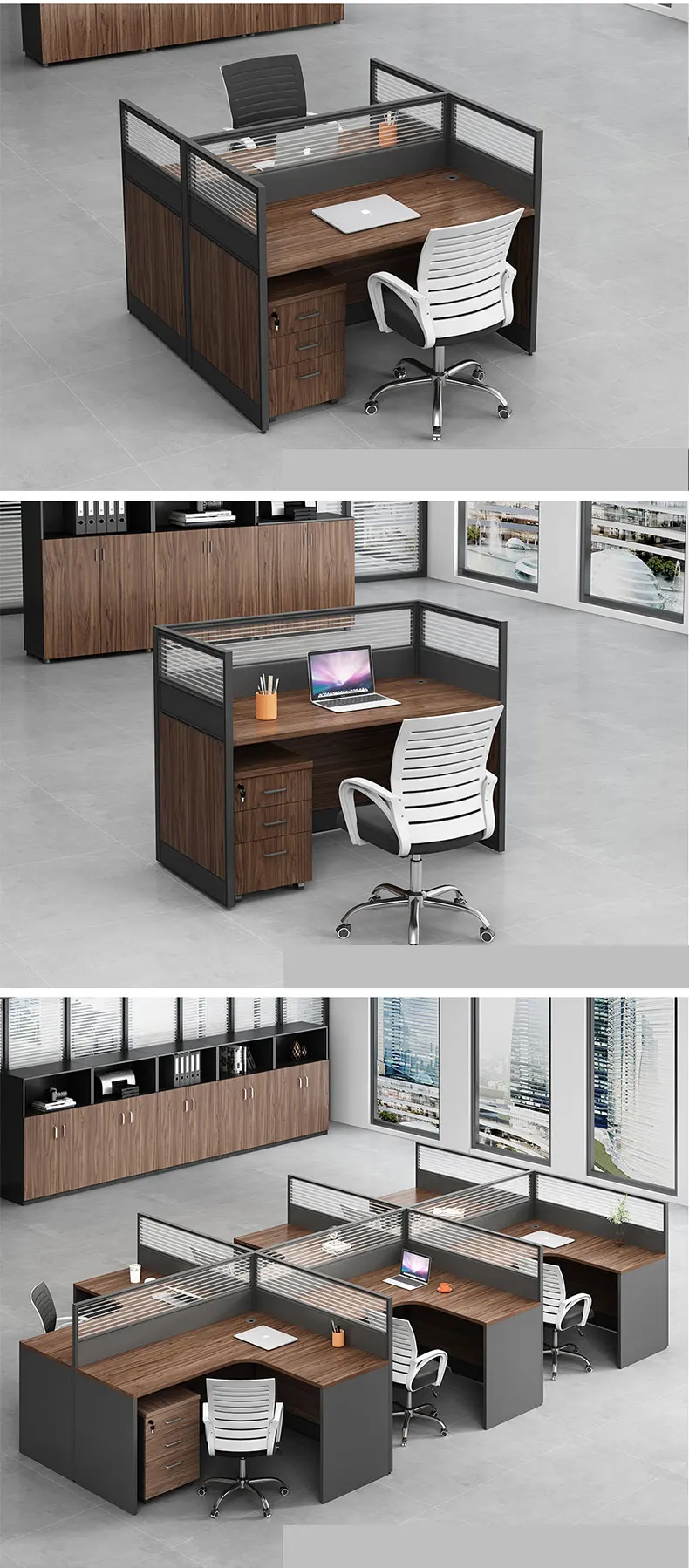 Modern Wood Office Desk 4 6 Person L Shape Modular Staff Office ...