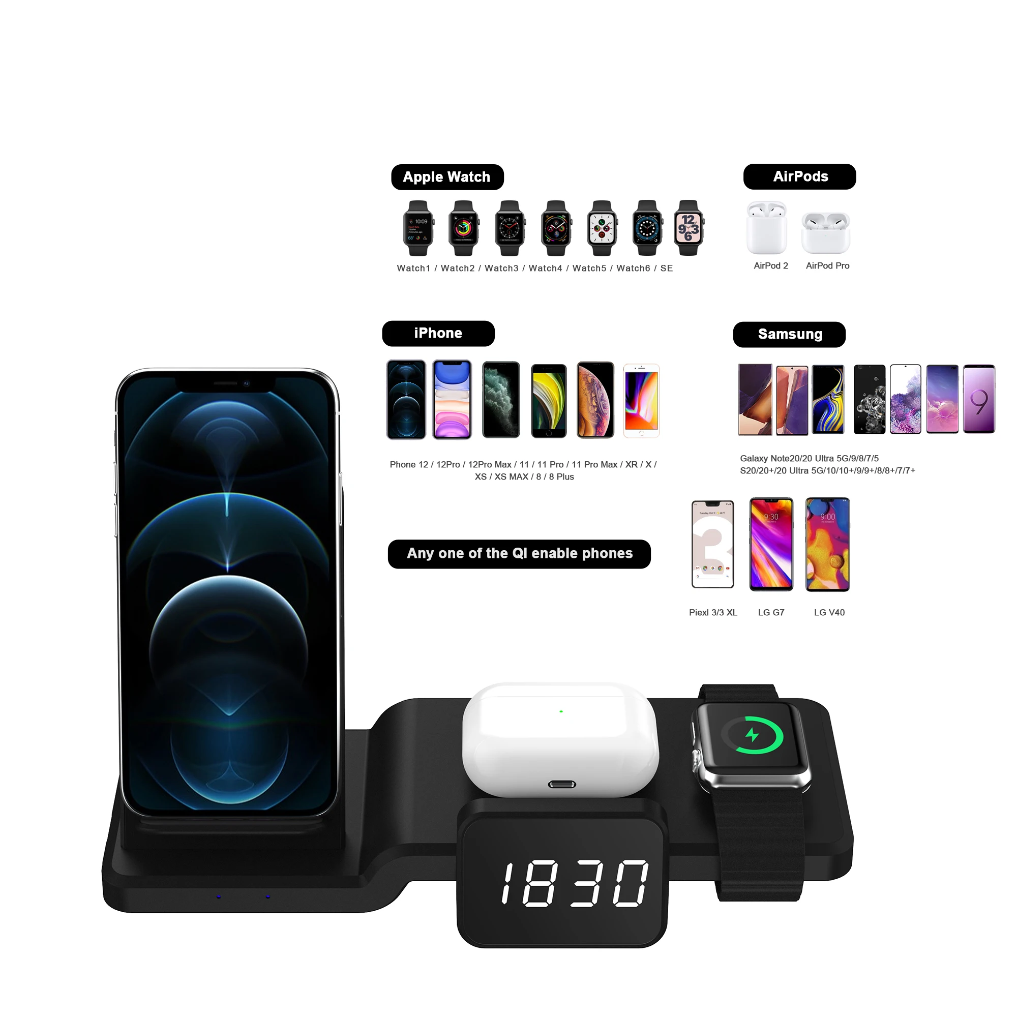 C100 Wireless Charging Station With Time Display Magnetic Wireless ...