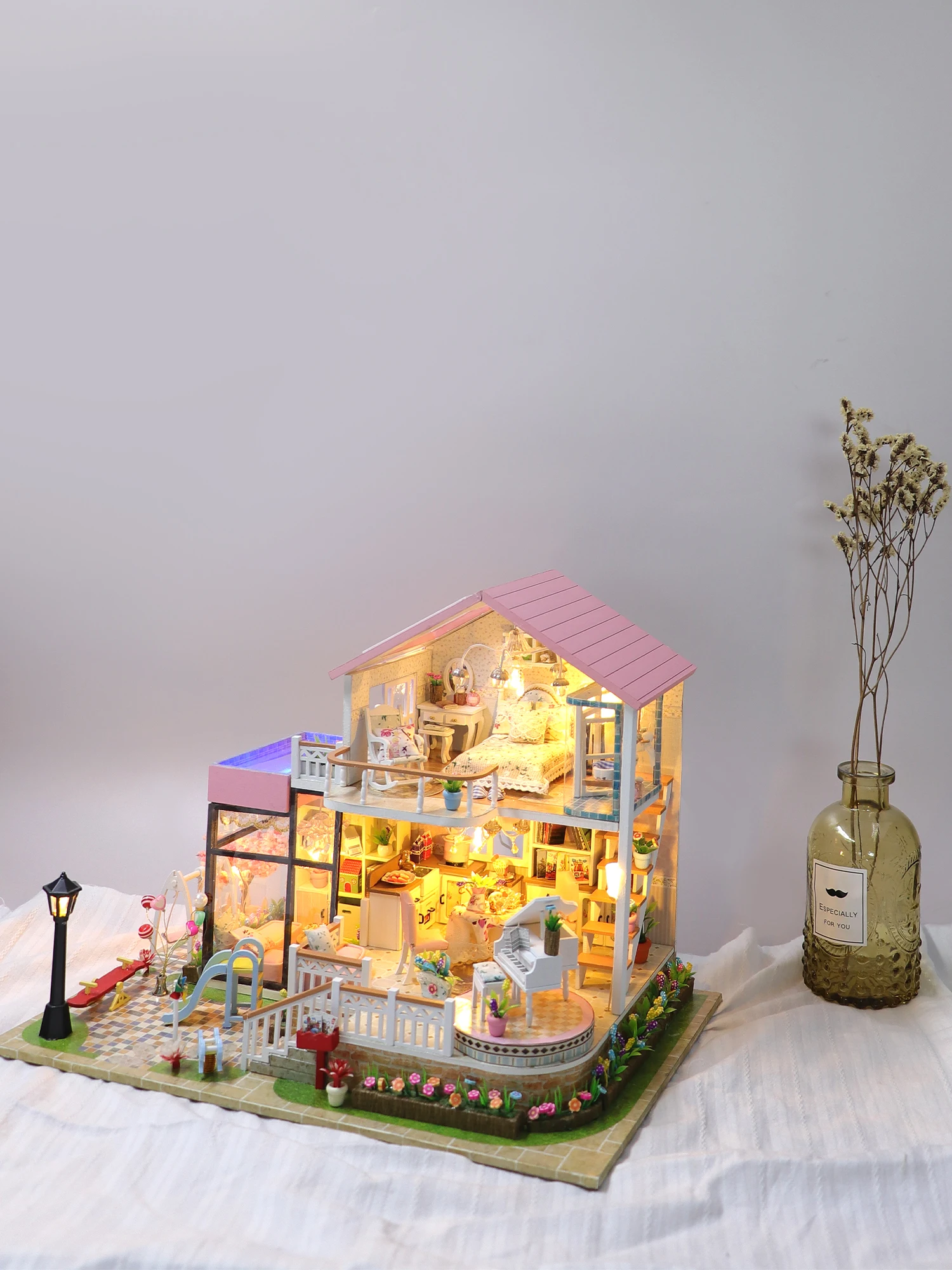 Diy Cute Pink Princess Room Crafted Wooden Miniature Doll Houses For ...