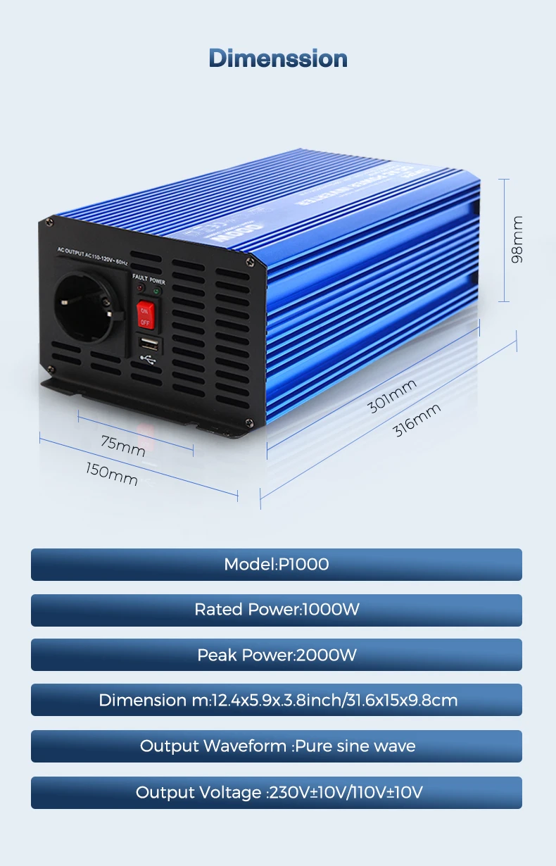 CARSPA 1000W DC-AC Inverter - Reliable Power for off Grid