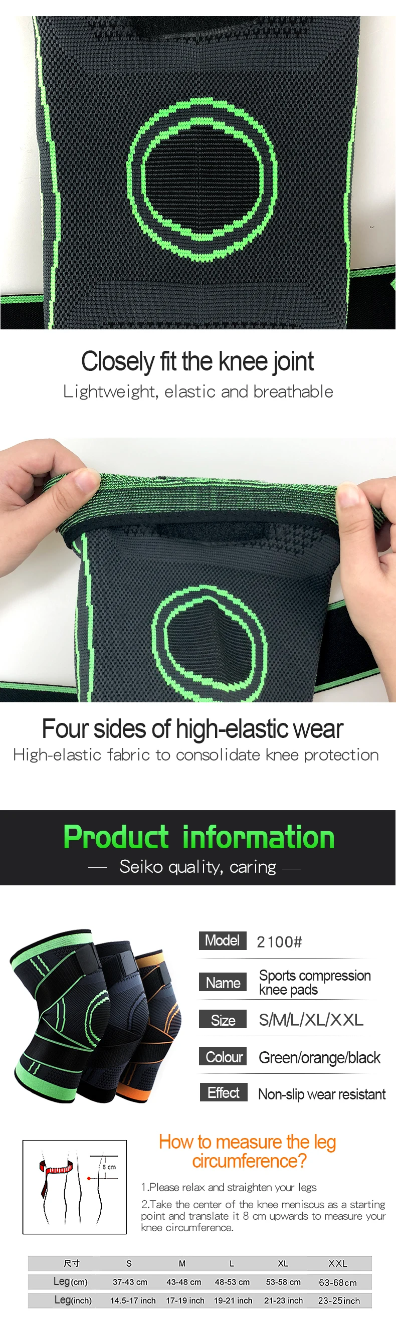 KS-2100 Knee Sleeve Brace - Adjustable Pain Relief Support