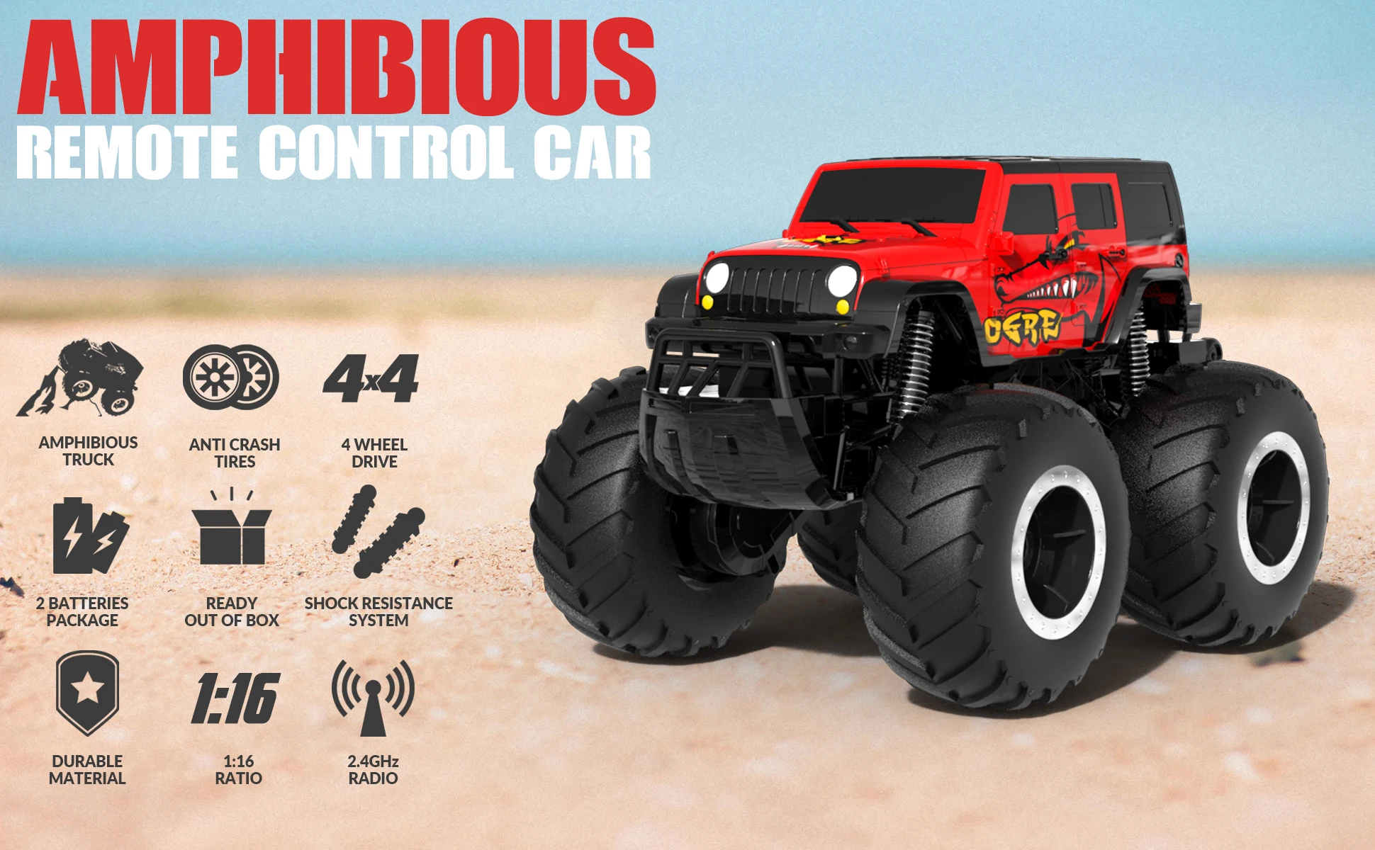 Off-Road 4x4 RC Truck - Waterproof Remote Control Vehicle for Kids