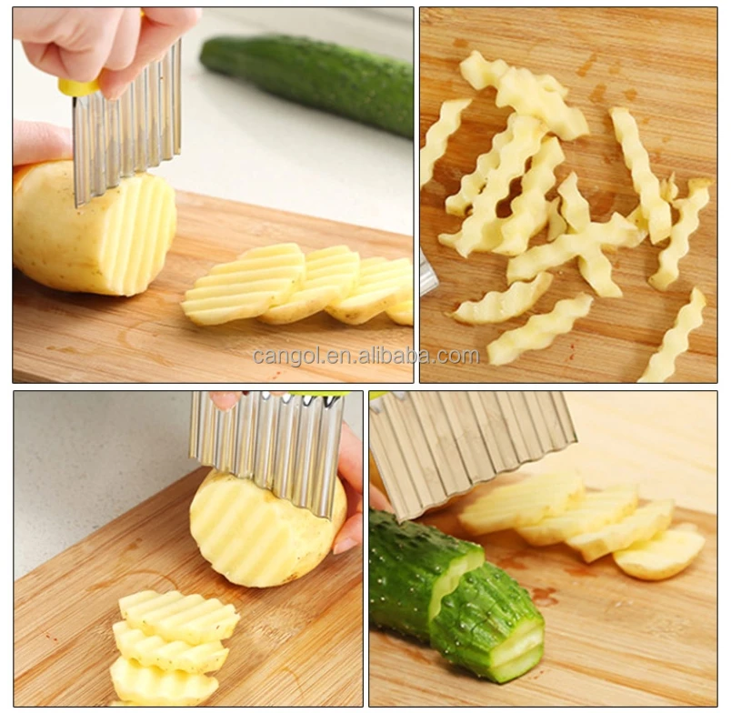 Waffle Fry Cutter Crinkle Cutter Knife Crinkle Potato Cutter for Kids ...