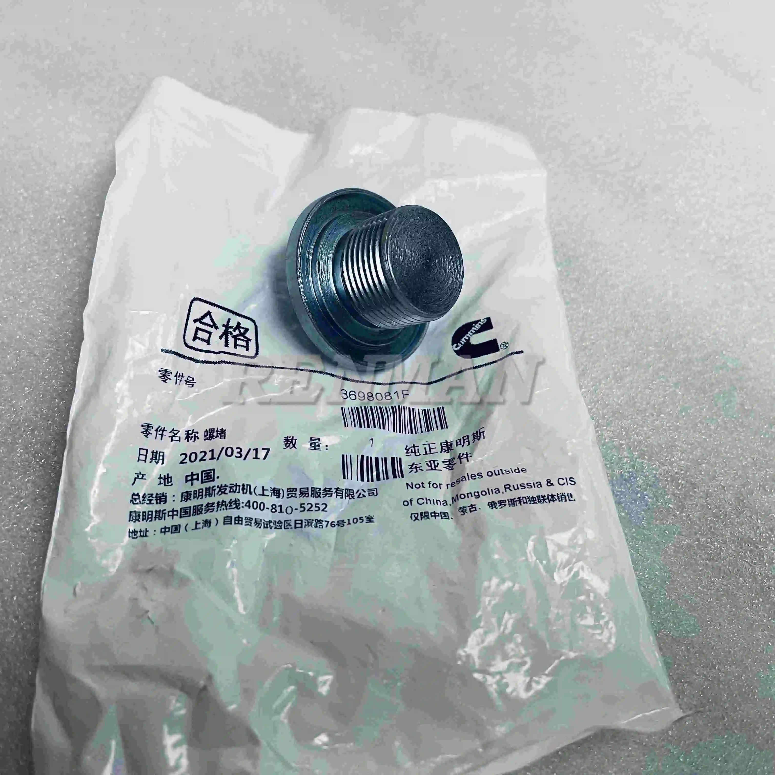 Cummins ISG Engine Theraded Plug 3698081F 3698081 - OEM