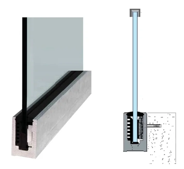 Aluminum U Channel Glass Railing Shoe Side Mounted Glass Balustrade ...