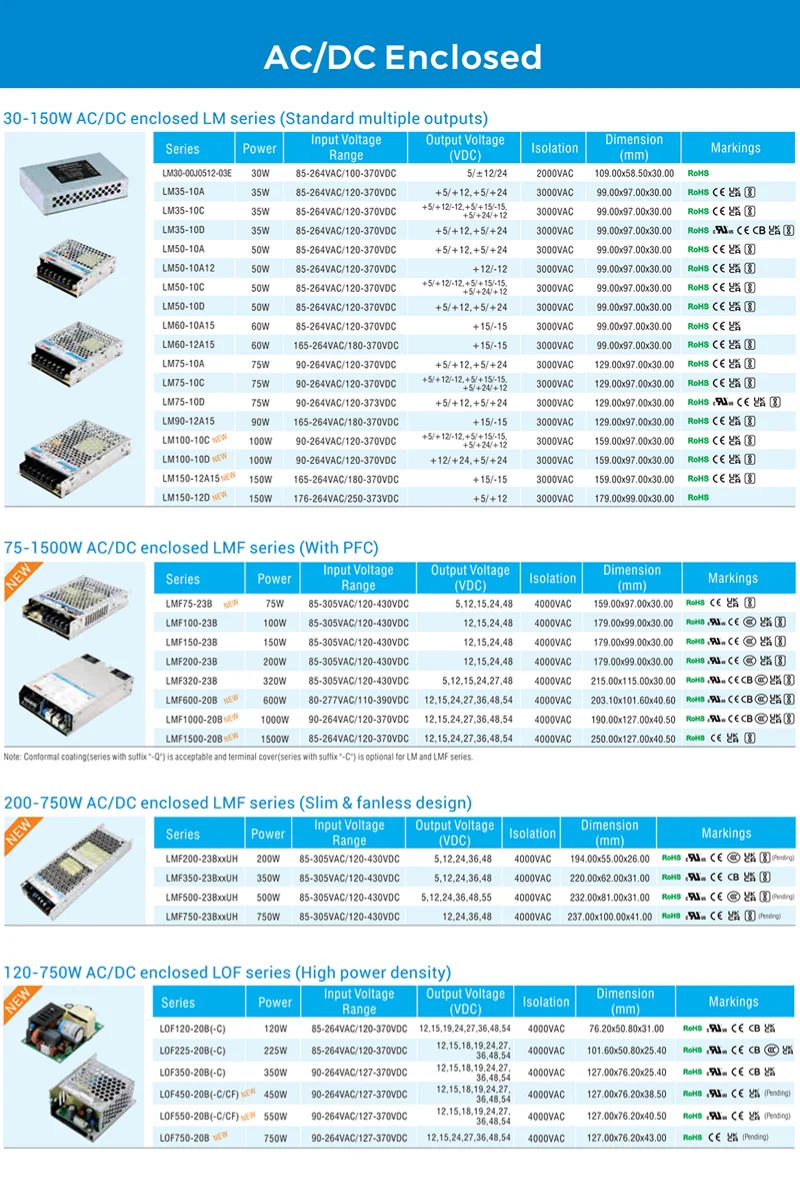Ruist Smps Lmf1000-20b27 Ac Dc Converter 27v 1000w Enclosed Switching Power Supply With Pfc ...