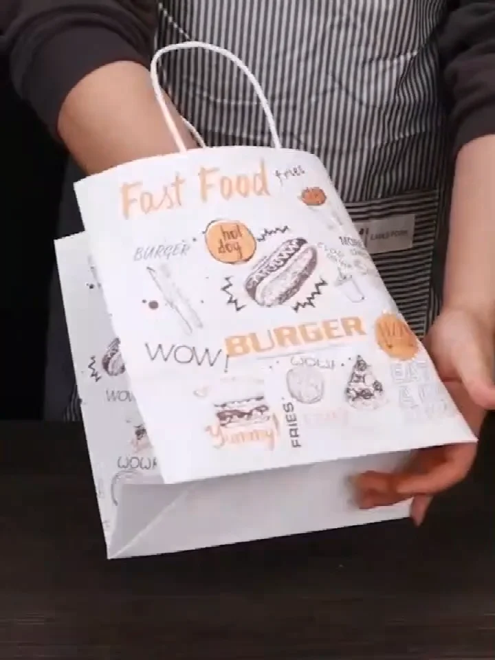 Restaurant Kraft Paper Take Away Food Packaging Bags Custom Bags With ...