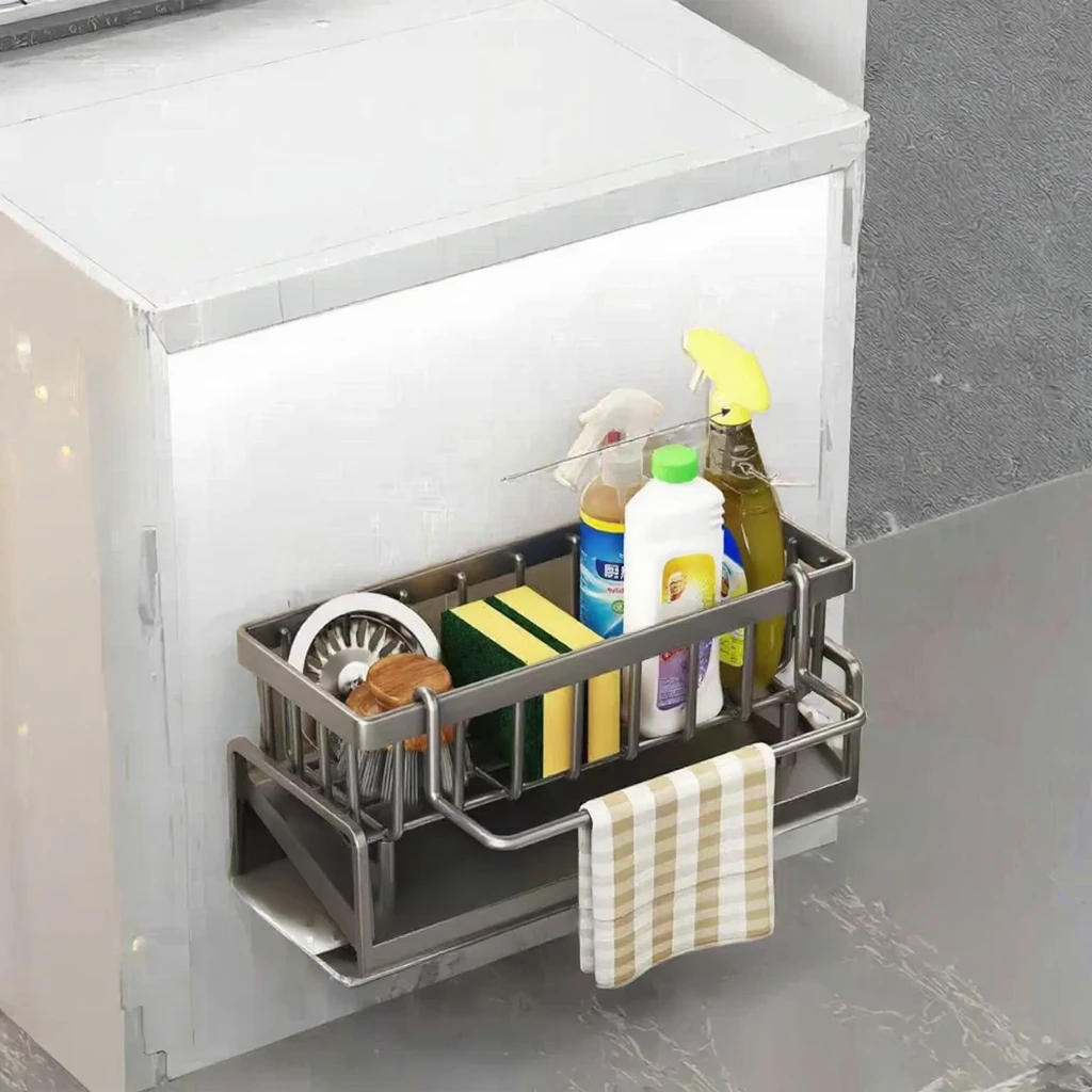 Kitchen Dish Rack with Dishcloth Rack Storage Shelf Rustproof Stainless ...