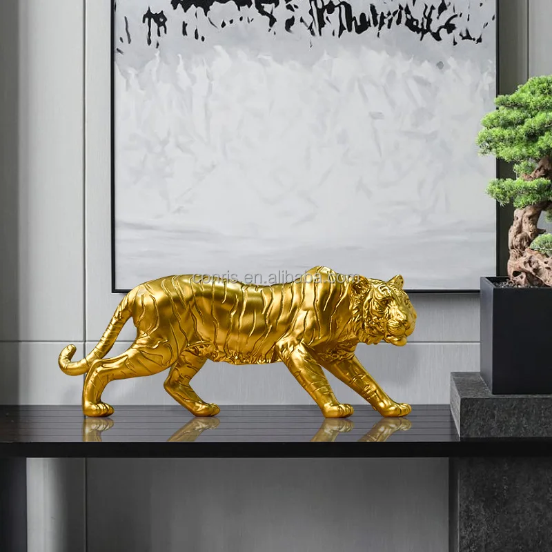 Eco-Friendly Gold Tiger Resin Figurine for Home Decoration & Custom OEM