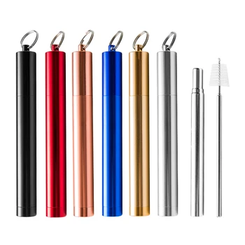 304 Stainless Steel Telescopic Drinking Straws Metal Collapsible ...