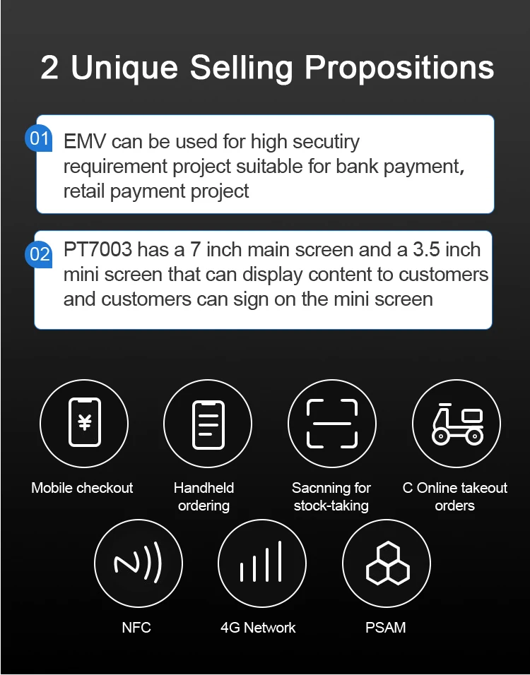 PT7003 Dual Screen Android POS Terminal - All in One Device