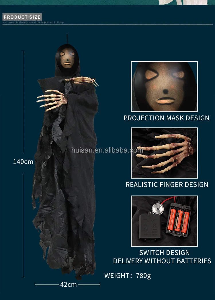 Black Color Haunted Animatronics Standing White Ghost Halloween ...