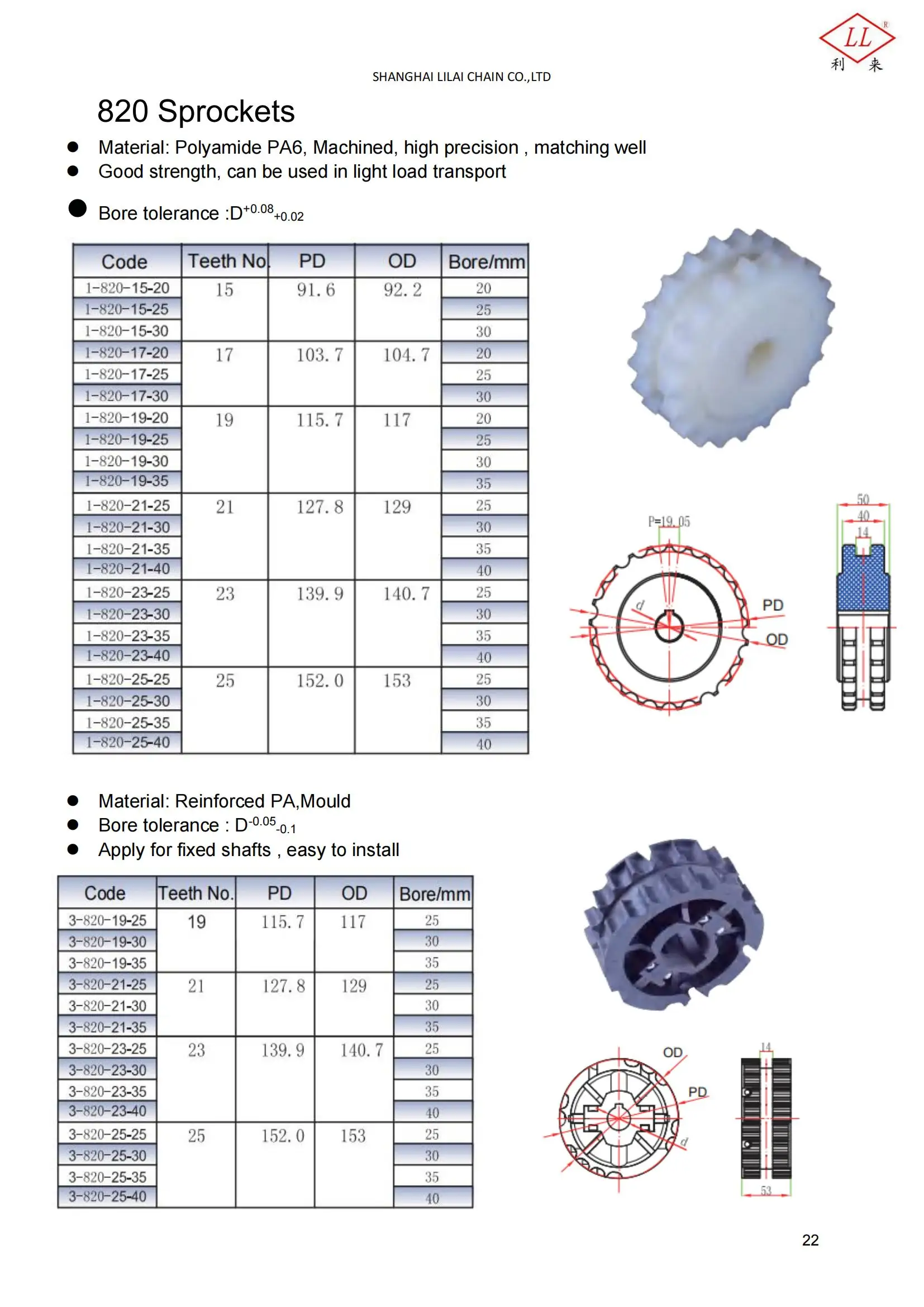 820 Nylon Plastic Split Drive Sprocket - ISO Standard