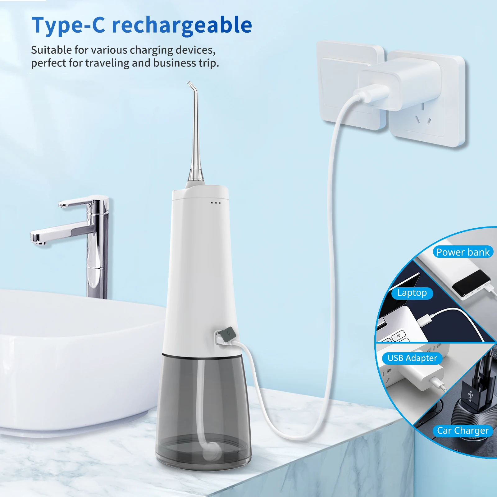 IPX7 Waterproof Rechargeable 300ML Portable Dental Flosser