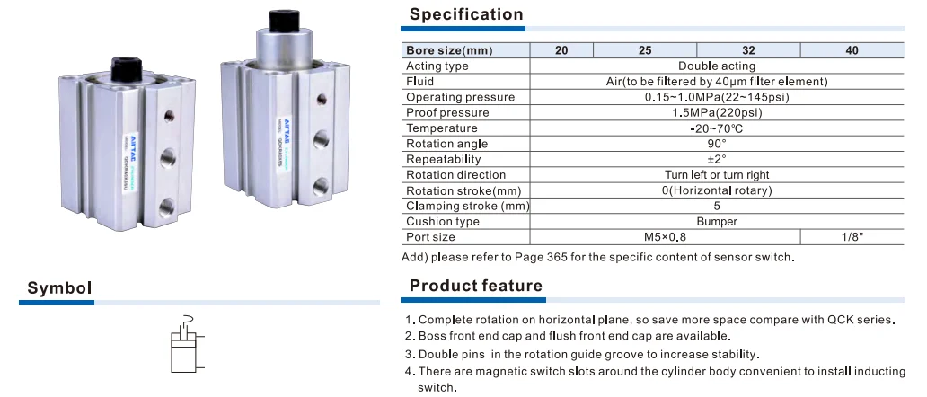 QDK Series Horizontal Rotary Clamp Cylinder with Magnet QDKL/QDKR-20/25/32/40*5-S| Alibaba.com