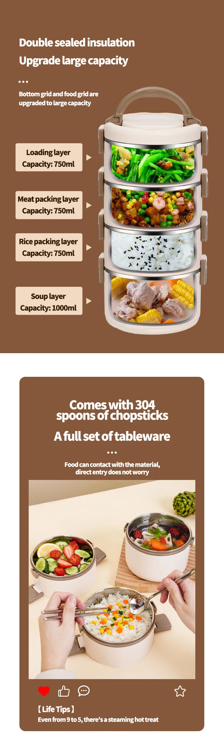 Versatile Kitchen Food Storage Box 304 Stainless Steel Lunch Take Away ...
