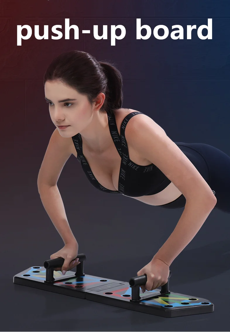 Premium Workout Fitness Exercise System Folding Push Up Board Home Use With Resistance Band ...