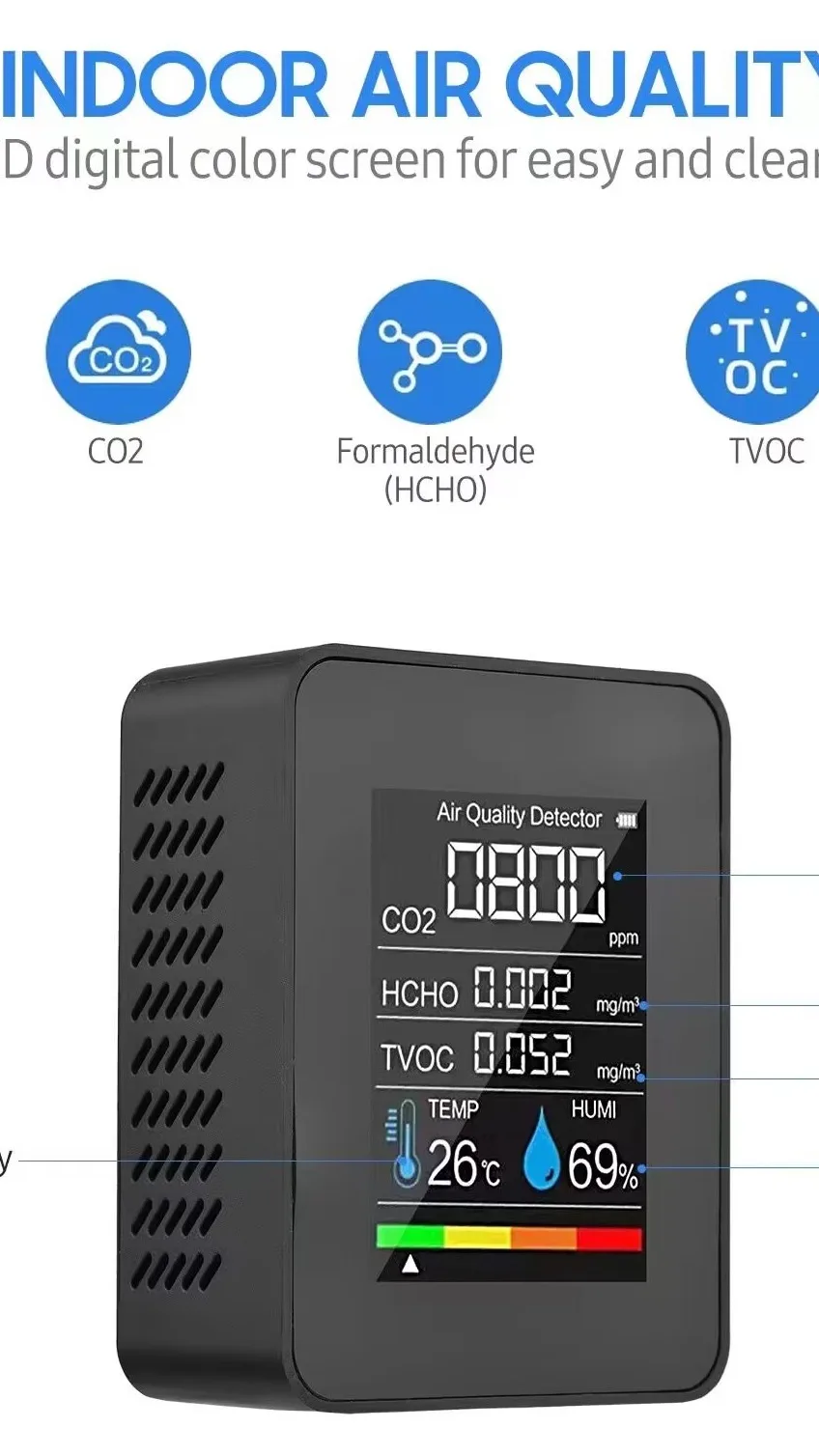 Rechargeable Portable Lcd Co2 Detector Tvoc Thermo-hygrometer Pm2.5 ...
