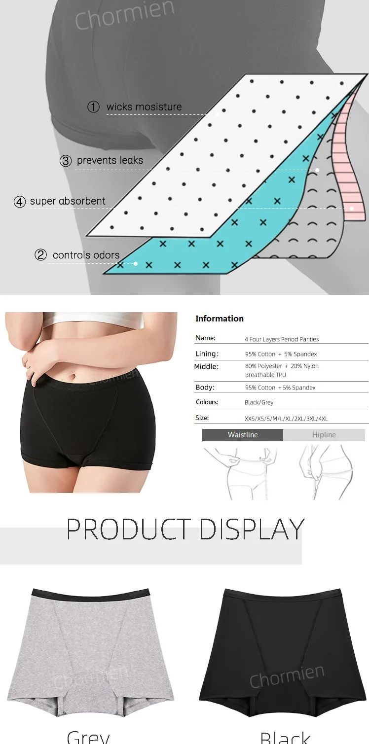 Heavy Flow Menstrual Panties 4-layer Leak Proof Cotton Boyshorts Period Underwear Absorbent ...