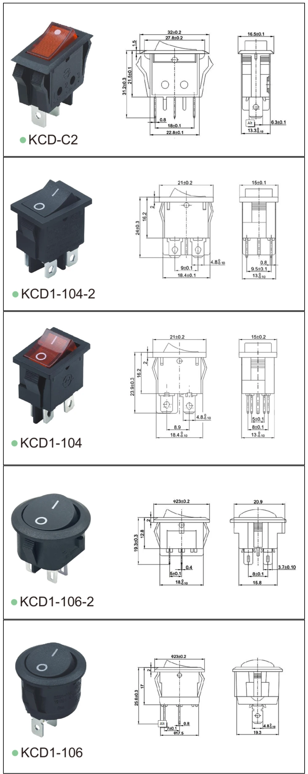 20mm Round Rocker Switch 240/220V On/off 3 Pin with LED